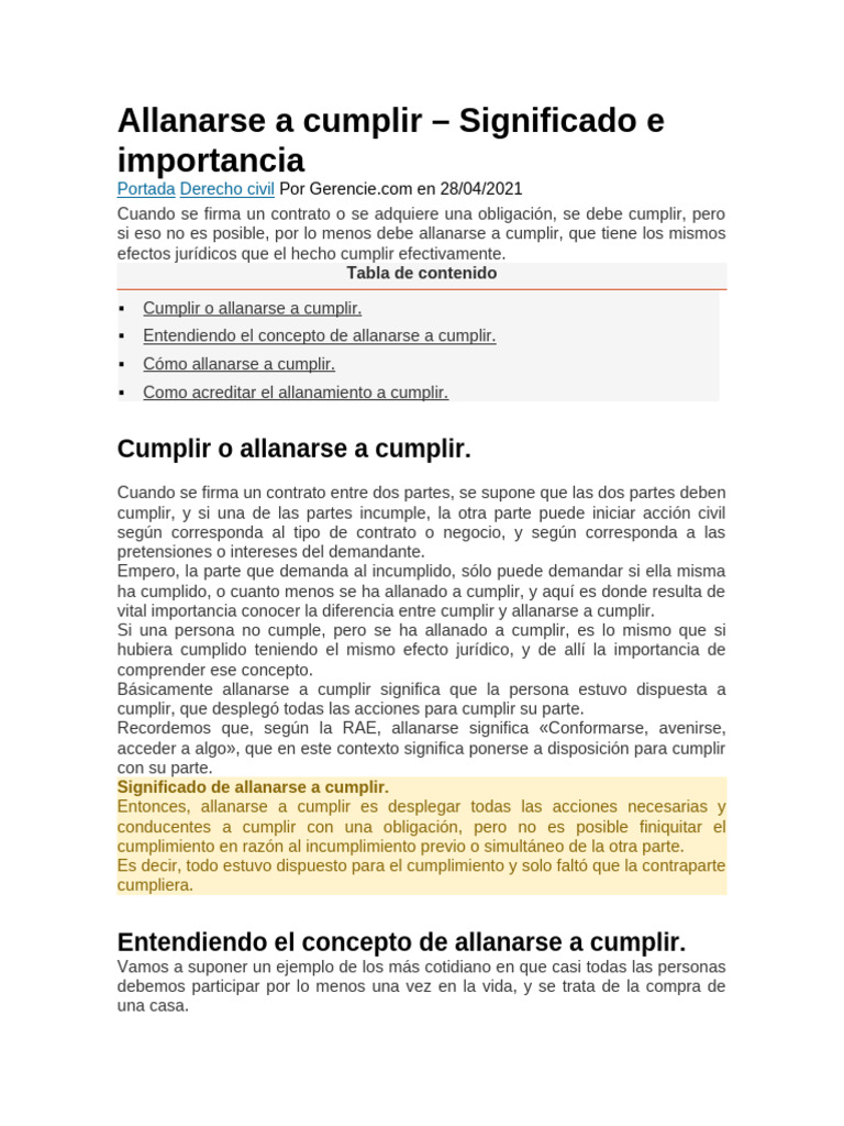 Allanarse a Cumplir: Concepto y Proceso | PDF | Ley común