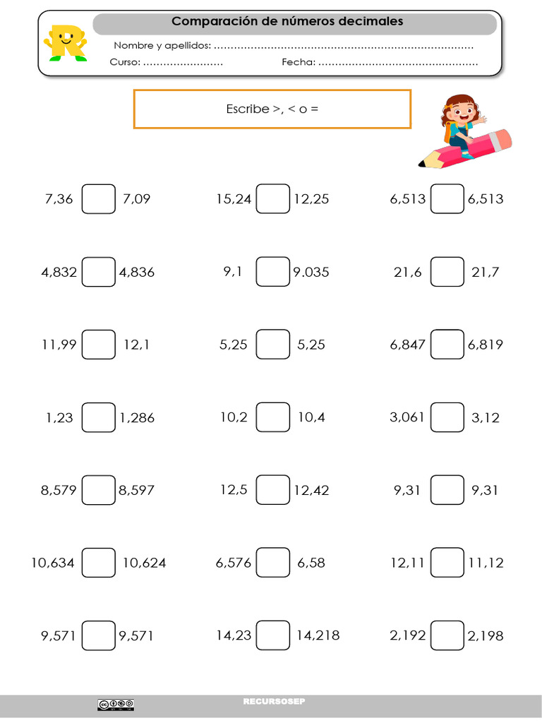 Comparación de Números Decimales | PDF | Métodos y materiales de enseñanza