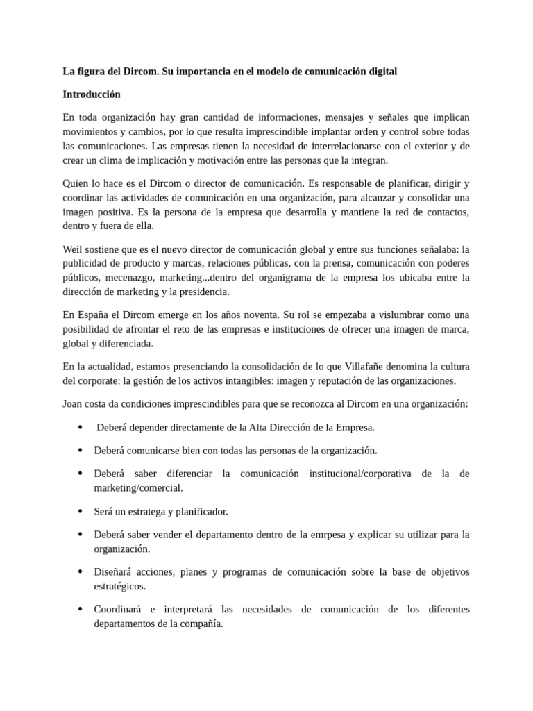 La Figura Del Dircom. Su Importancia en El Modelo de Comunicación ...