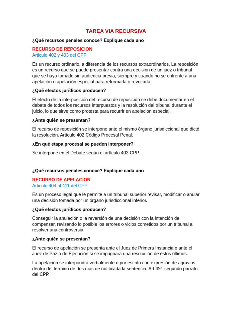 Tarea Via Recursiva | PDF | Apelación | Sentencia (ley)