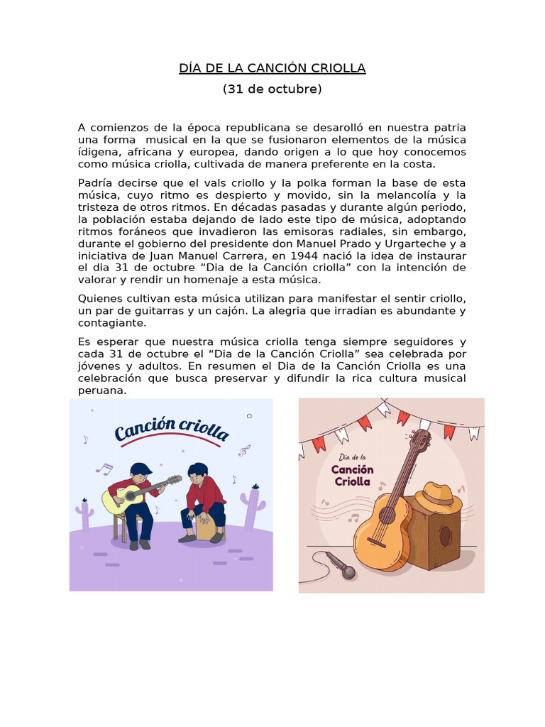 Día de La Canción Criolla | PDF | Ciencias sociales | Historia