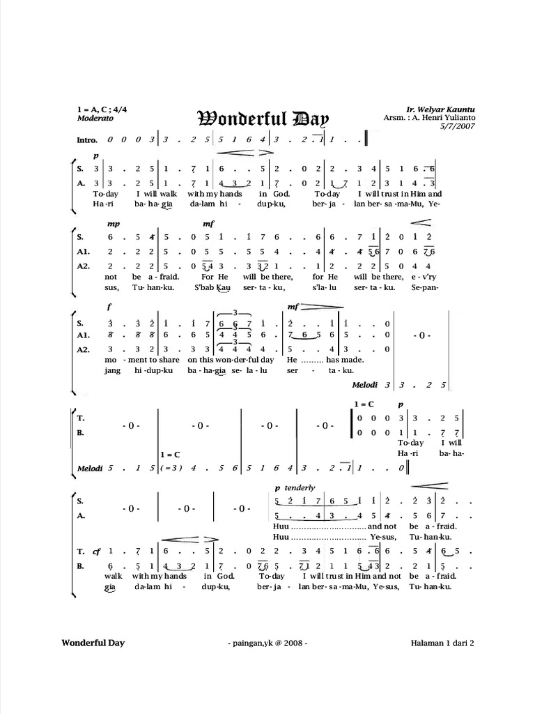 Wonderful Day - Koor SATB | PDF | Catur
