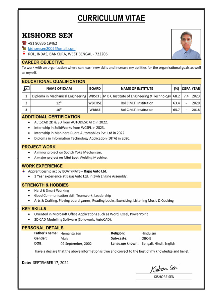 Kishore Sen - CV-2 | PDF | Career & Growth