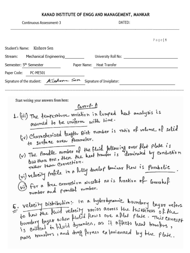 Kishore Sen - 25200723029 - Heat Transfer | PDF