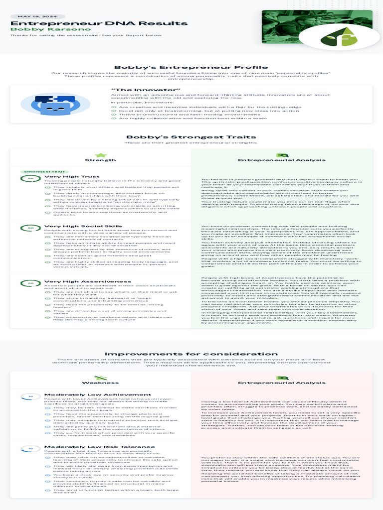 DNA Report 153918 Preview | PDF | Entrepreneurship | Goal