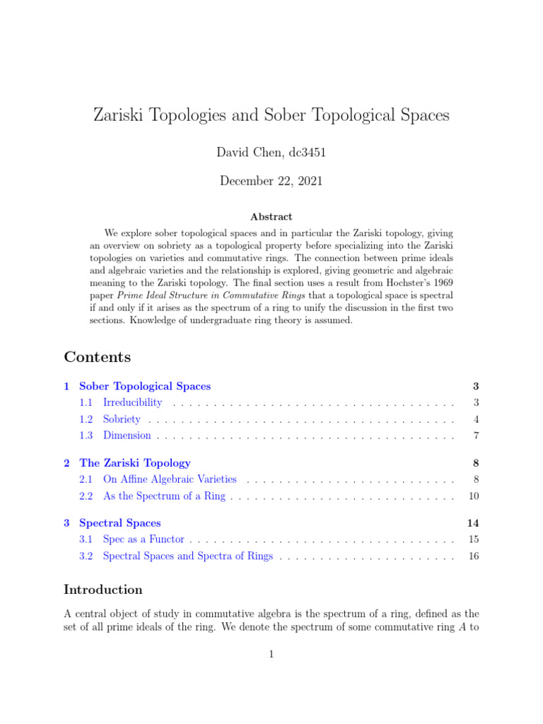 Zariski Topologies and Sober Spaces | PDF | Ring (Mathematics ...