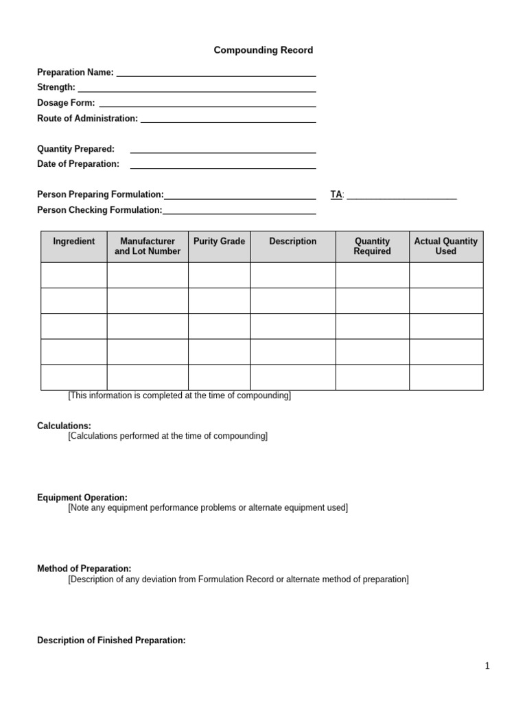 Pharmacy Compounding Record | PDF | Science & Mathematics