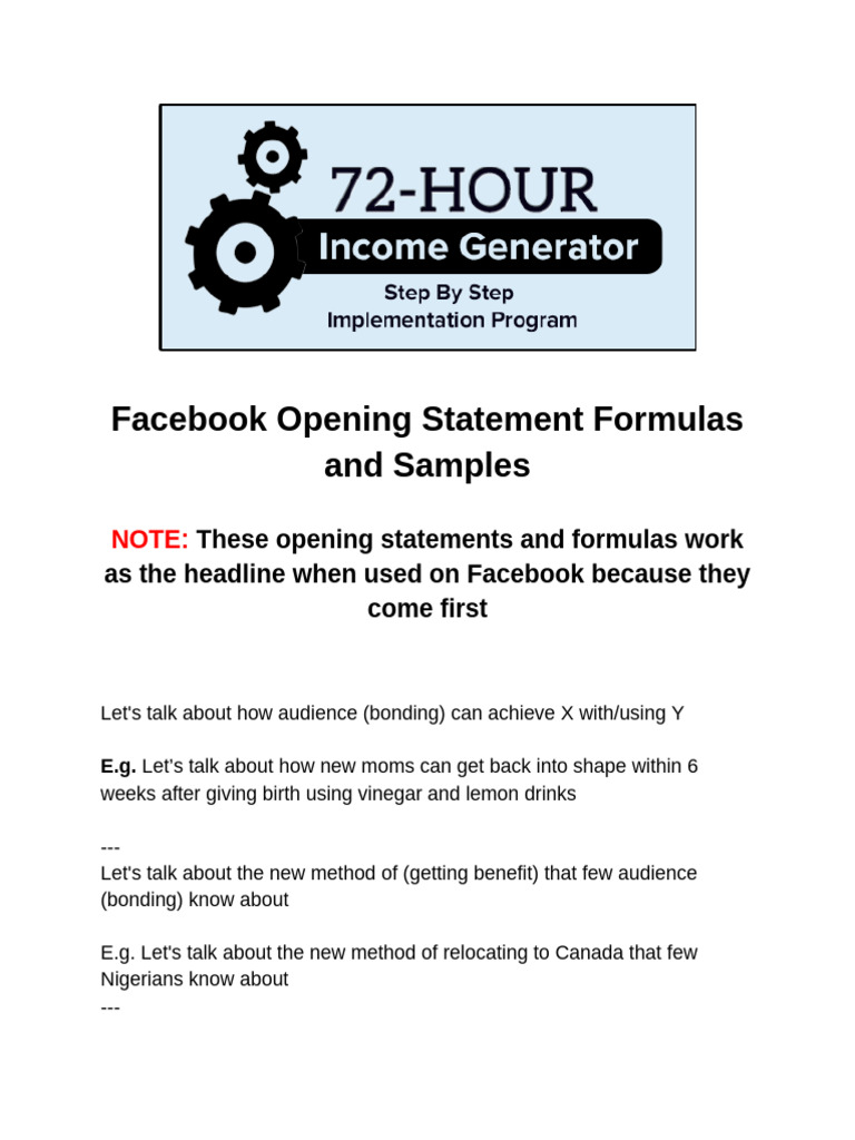 Facebook Opener Samples | PDF