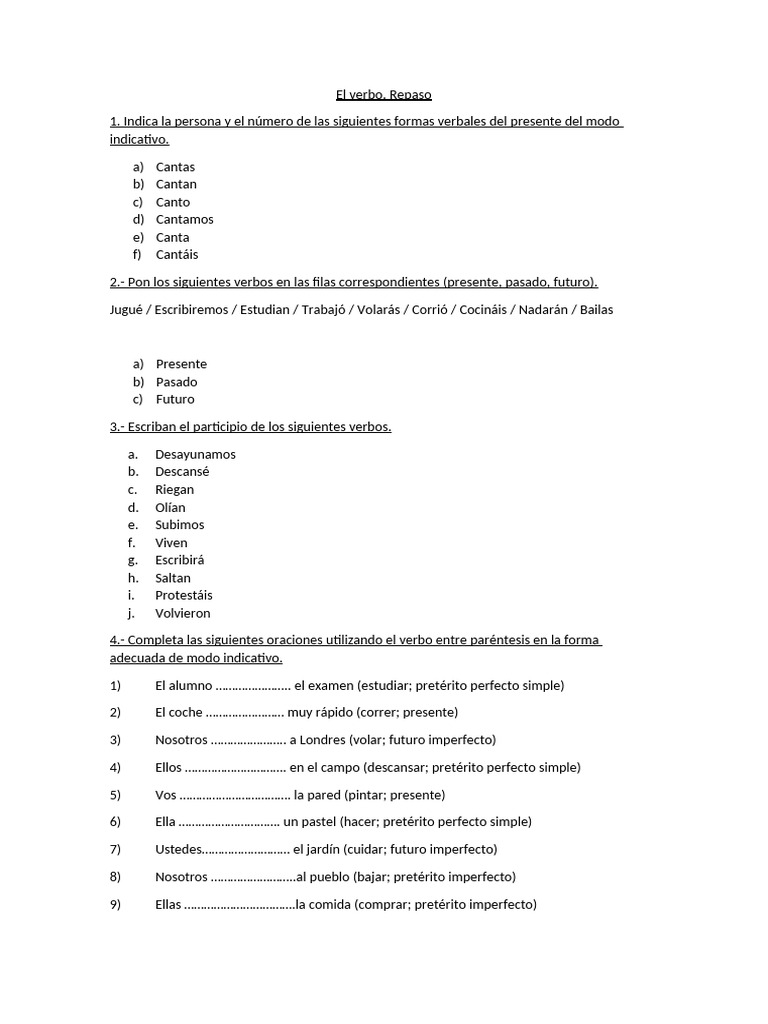 Repaso de El Verbo | PDF | Verbo | Tipología Lingüística