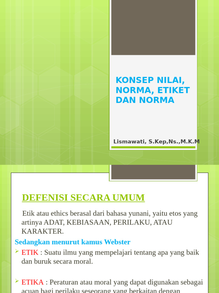 Konsep Nilai, Norma, Etiket Dan Norma | PDF