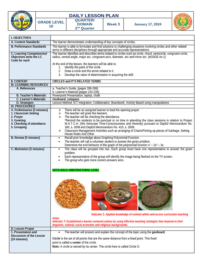 Grade 10 Circle Geometry Lesson Plan | PDF | Circle | Angle