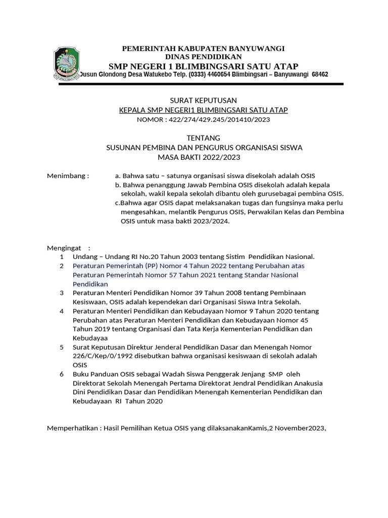 SK Pengurus Osis 2023 | PDF