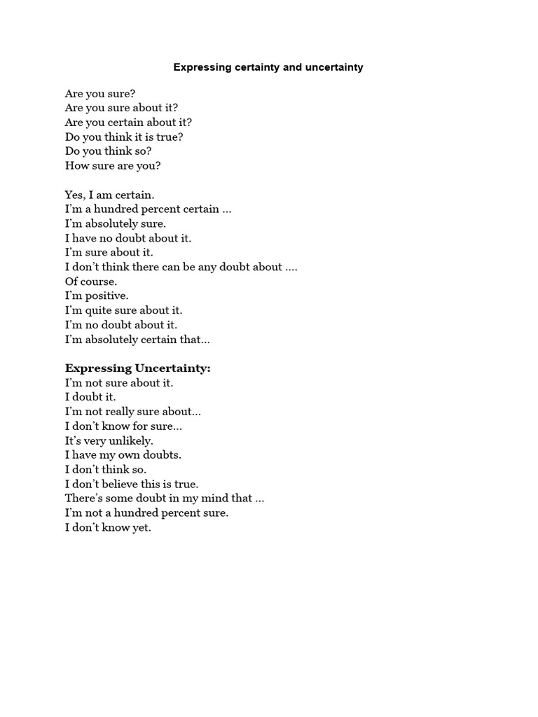 Expressing Certainty and Uncertainty | PDF