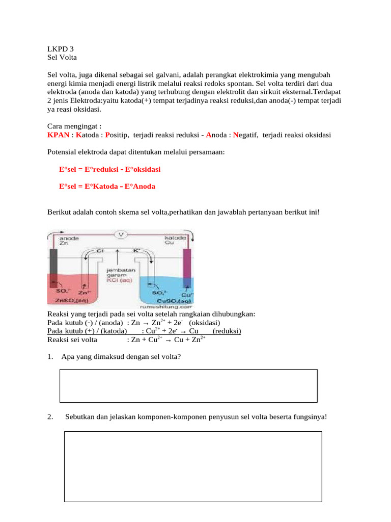 LKPD 3 Sel Volta | PDF
