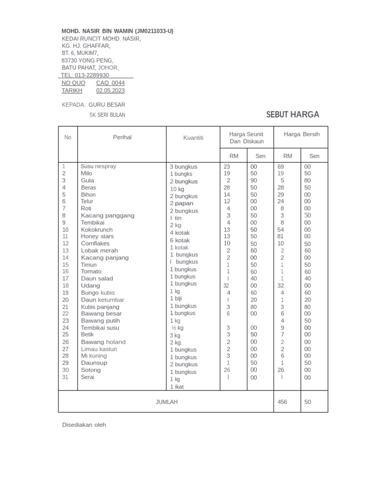 Sebut Harga Nasie004 | PDF