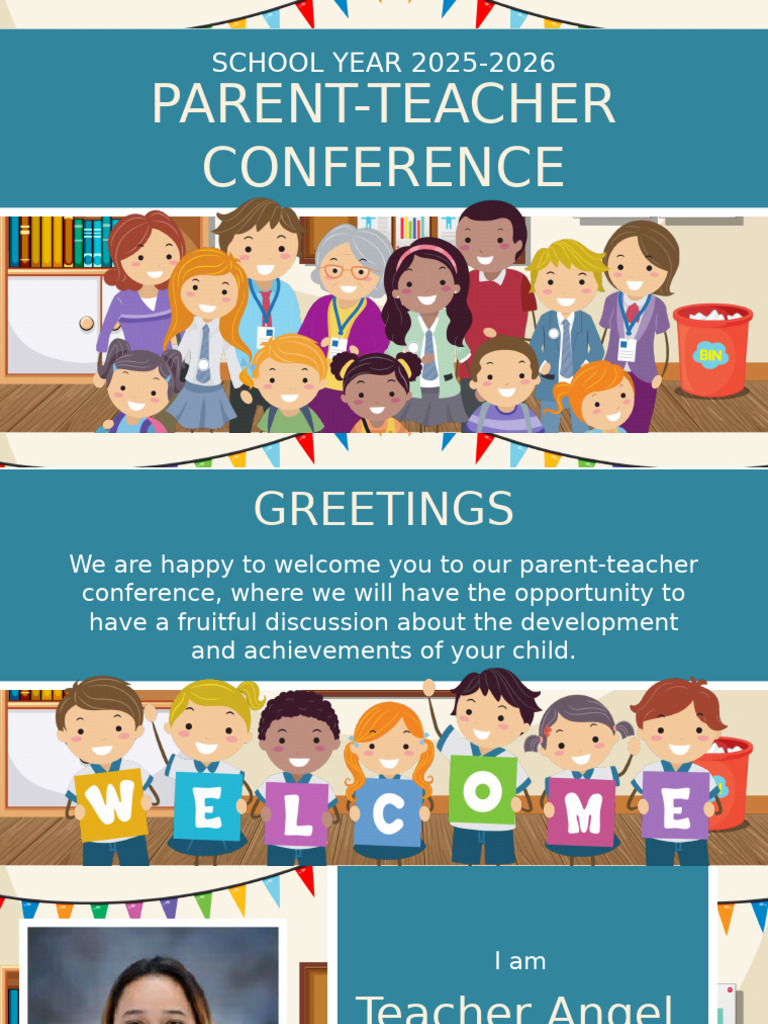 Parent Teacher Conference Classroom Presentation in Colorful Cartoon ...