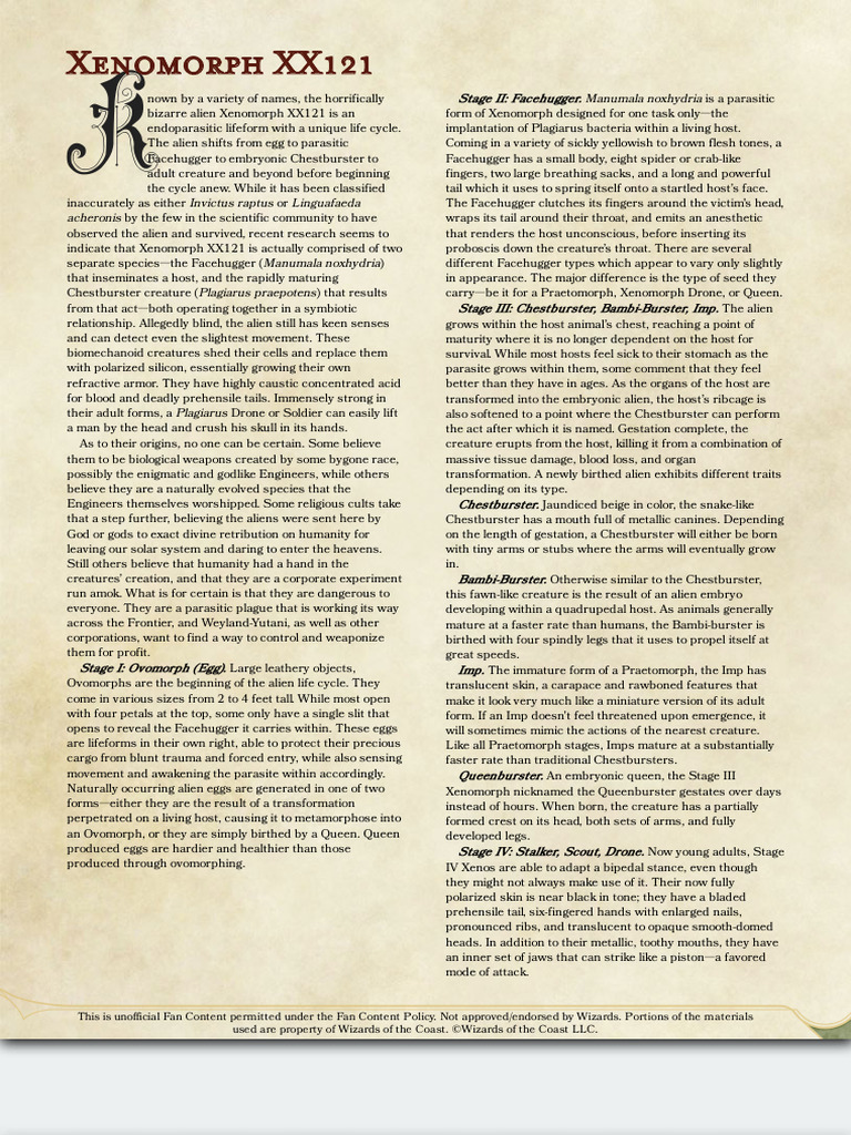 Xenomorphs For 5e - GM Binder | PDF | General Fiction