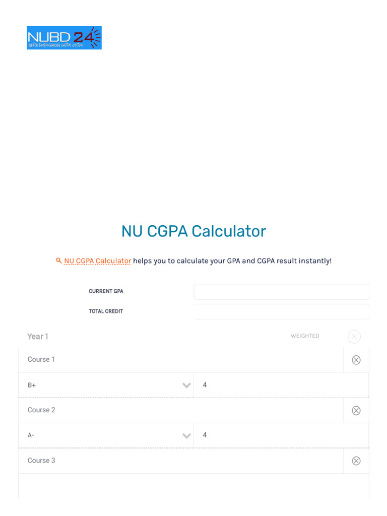 NU CGPA Calculator Online Free! | PDF | Course Credit | Student Assessment And Evaluation