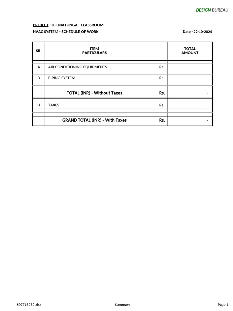ICT Matunga - Classroom - HVAC BOQ 22-10-2024 | PDF | Pipe (Fluid ...