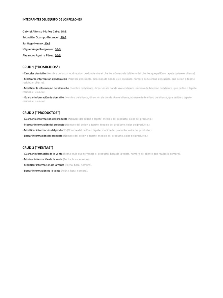 Información de Los Cruds Proyecto. | PDF