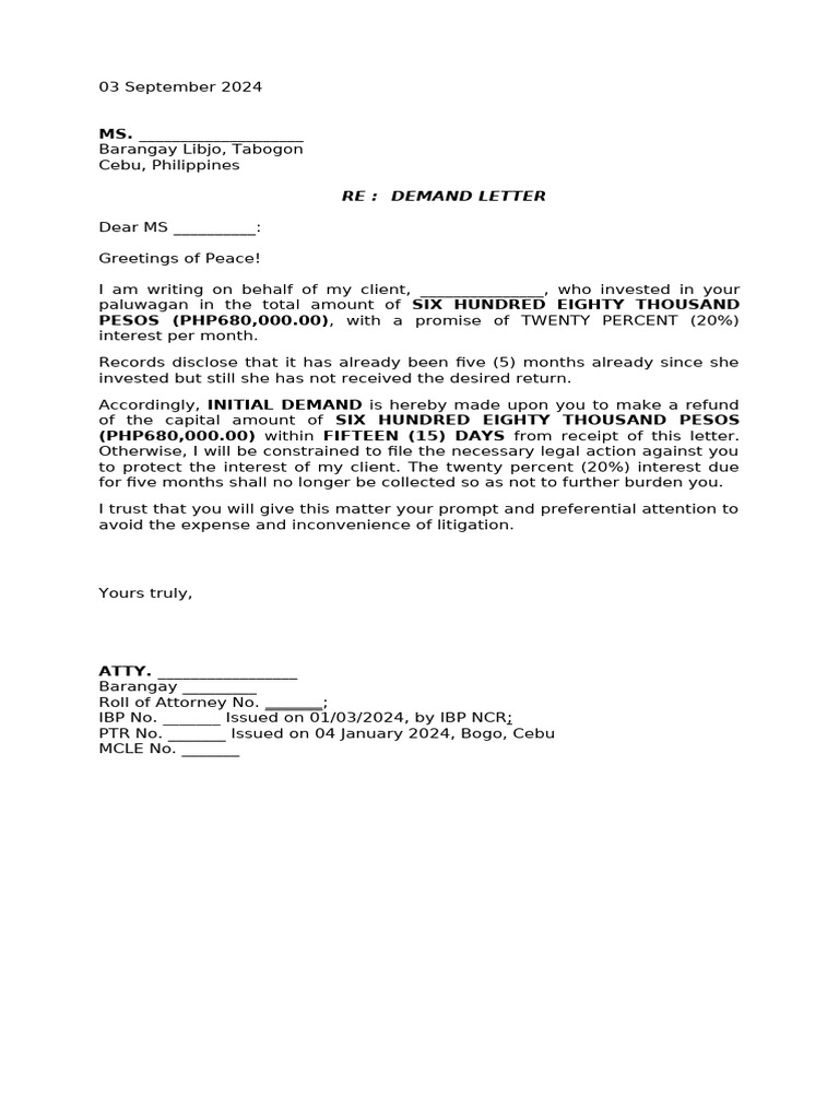 Sample DEMAND LETTER INVESTMENT SCAM | PDF