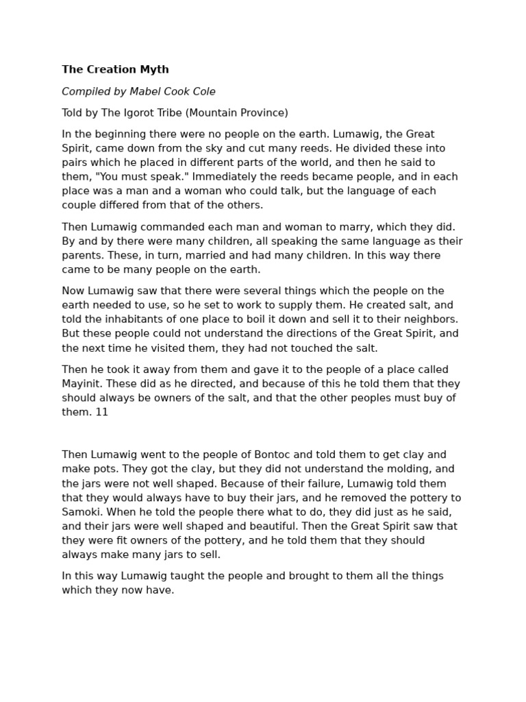 The Creation Myth Group 3 | PDF