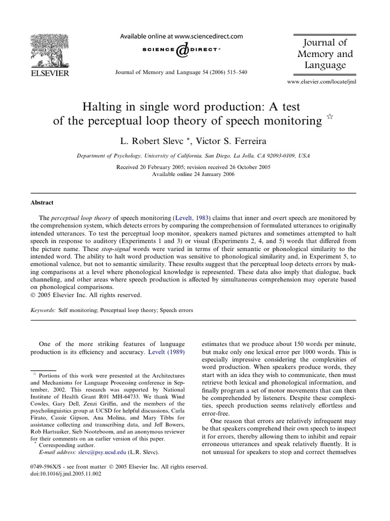Perceptual Loop | PDF | Speech | Lexicon