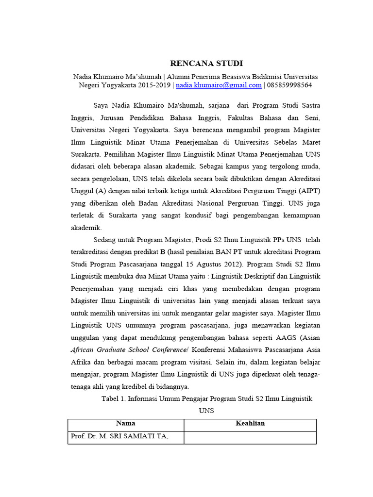 Contoh Rencana Studi | PDF | Seni & Disiplin Bahasa
