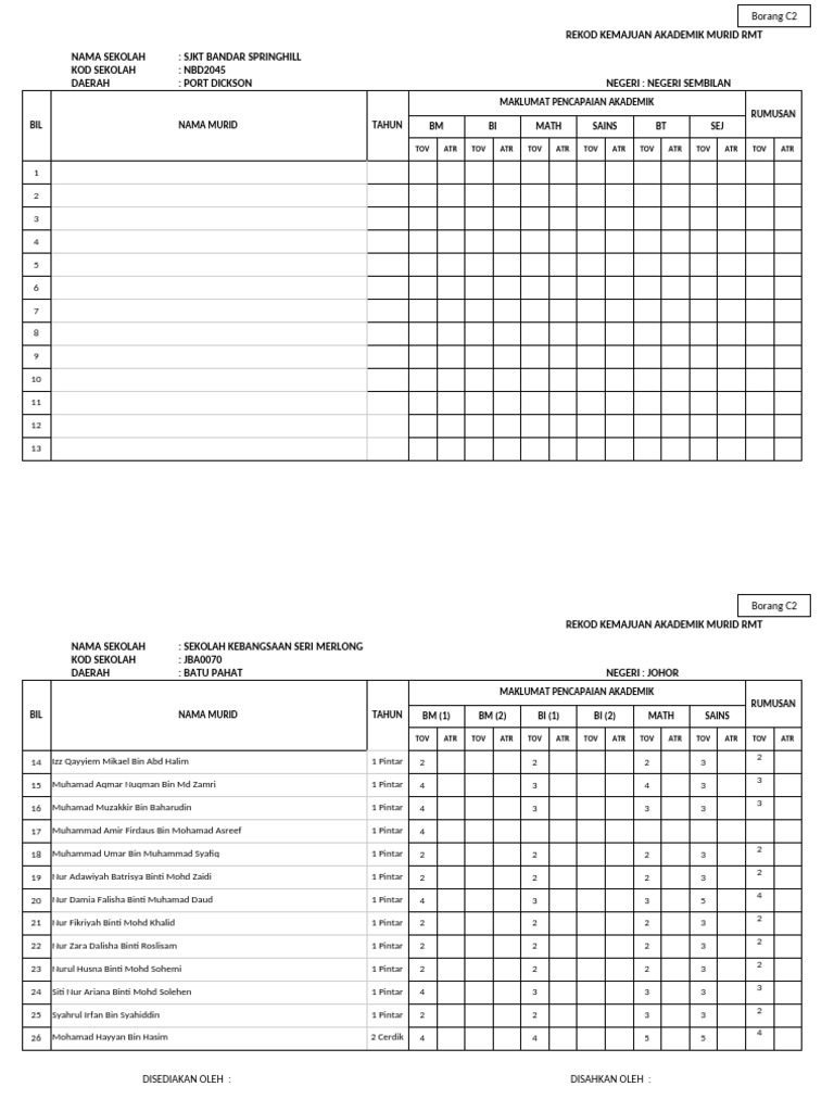 Rekod Kemajuan Akademik Murid RMT 2023 Pertengahan Tahun | PDF