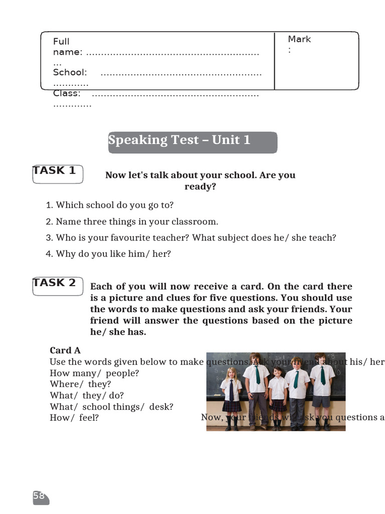 Speaking Test - Unit 1 | PDF