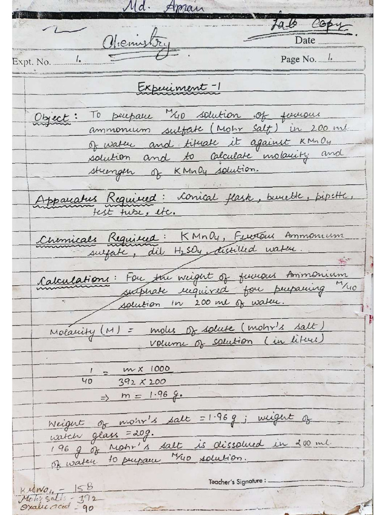 Chemistry Practical File Class 12 | PDF