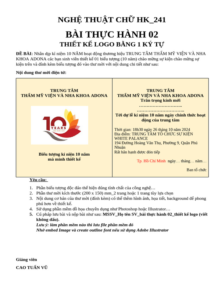 Bài Thực Hành 02: Nghệ Thuật Chữ Hk - 241 | PDF