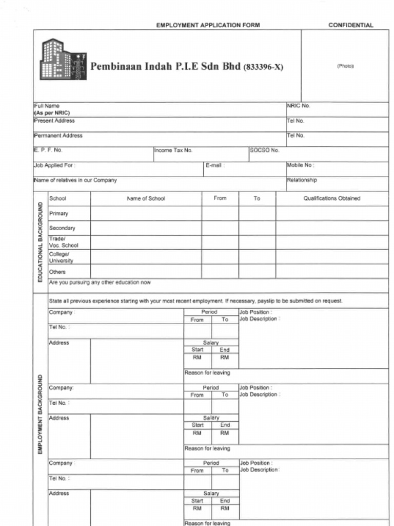 PIESB-Employment Application Form | PDF