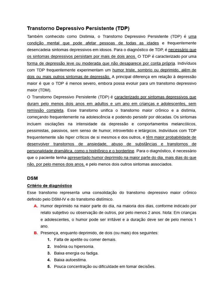 Distimia: Sintomas e Diagnóstico do TDP | PDF | Depressão | Distúrbio ...