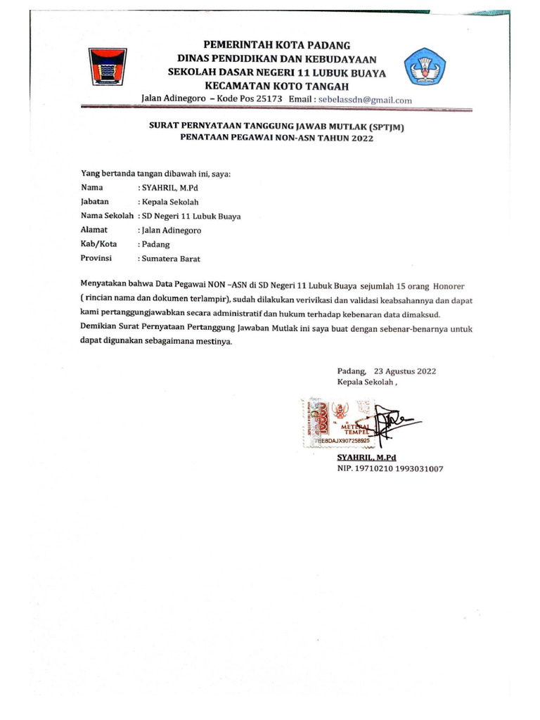 SPTJM Pendataan Non-Asn | PDF