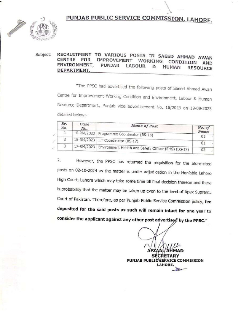PPSC Notice For Cancelation of Labour Department Jobs | PDF