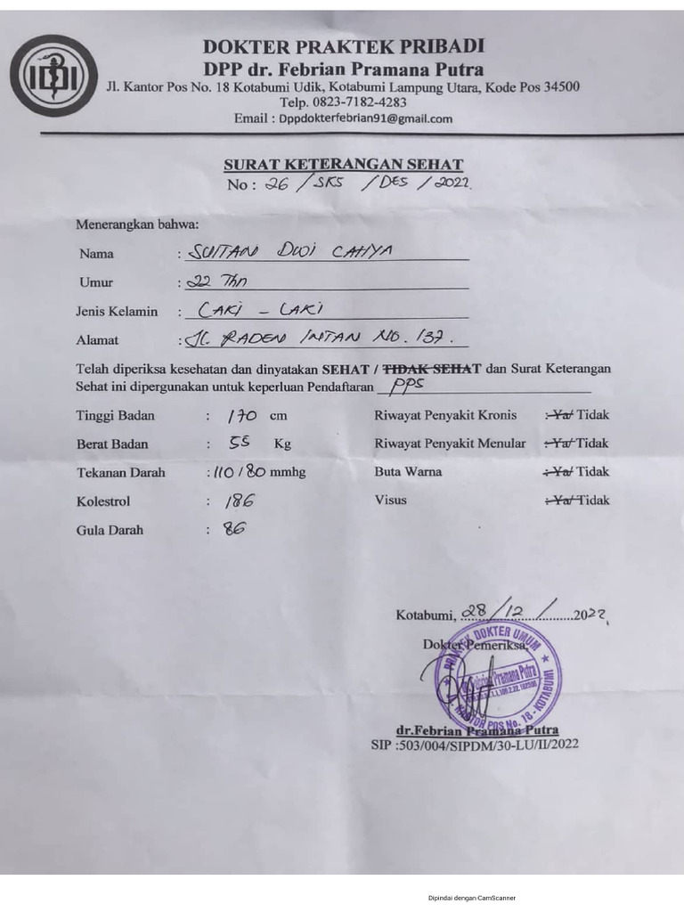 Surat Keterangan Sehat Sultan | PDF