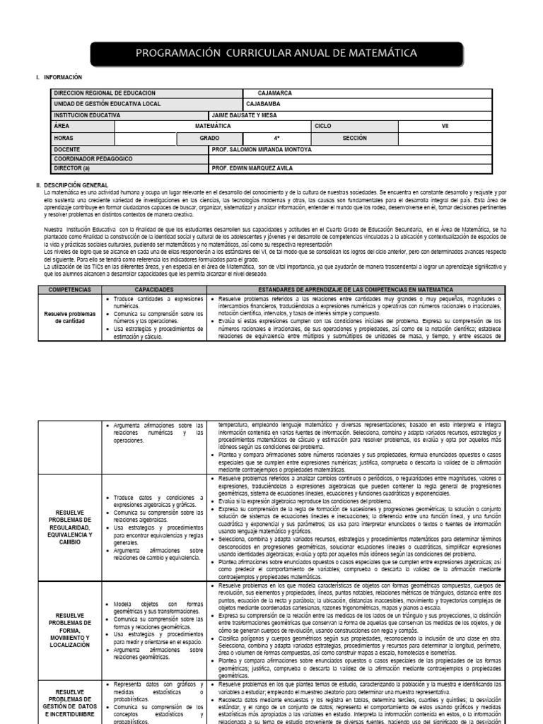 4to Programacion Anual Matemática | PDF | Ecuaciones | Geometría