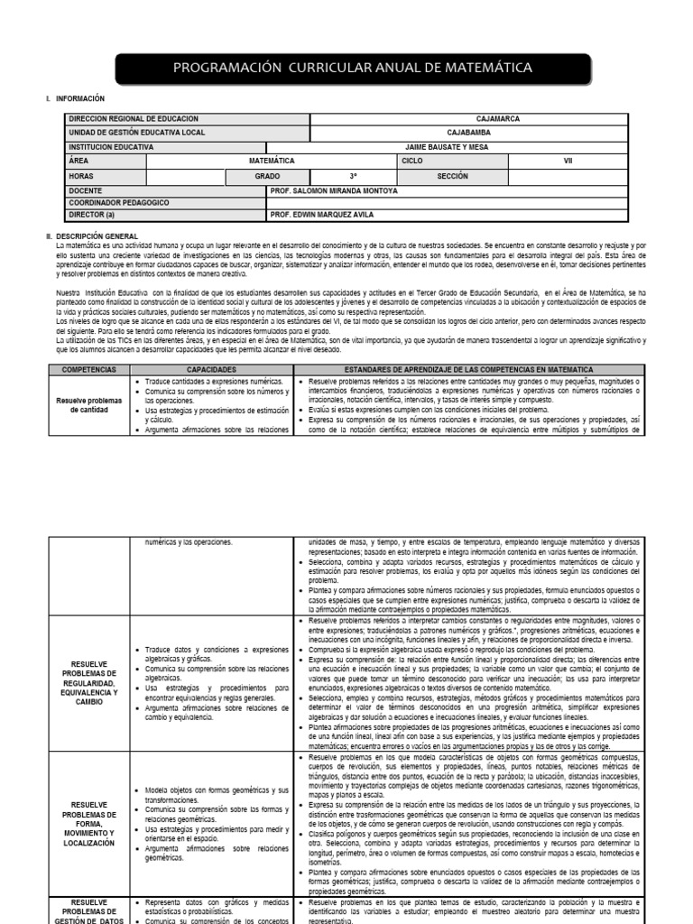 3ro Programacion Anual Matemática | PDF | Ecuaciones | Geometría