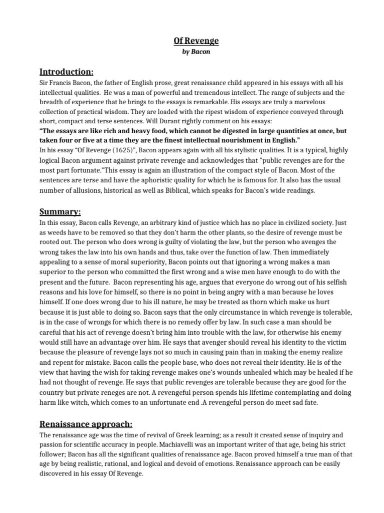 Of Revenge | PDF | Essays | Francis Bacon