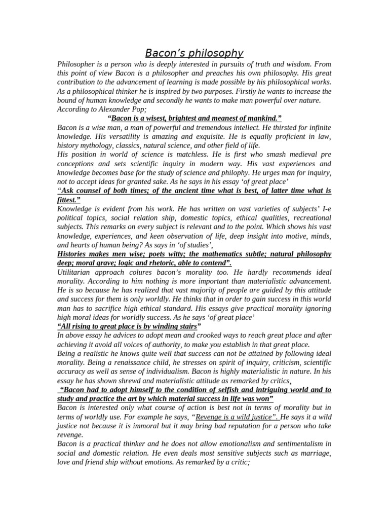 Philosophy of Bacon | PDF | Science | Francis Bacon