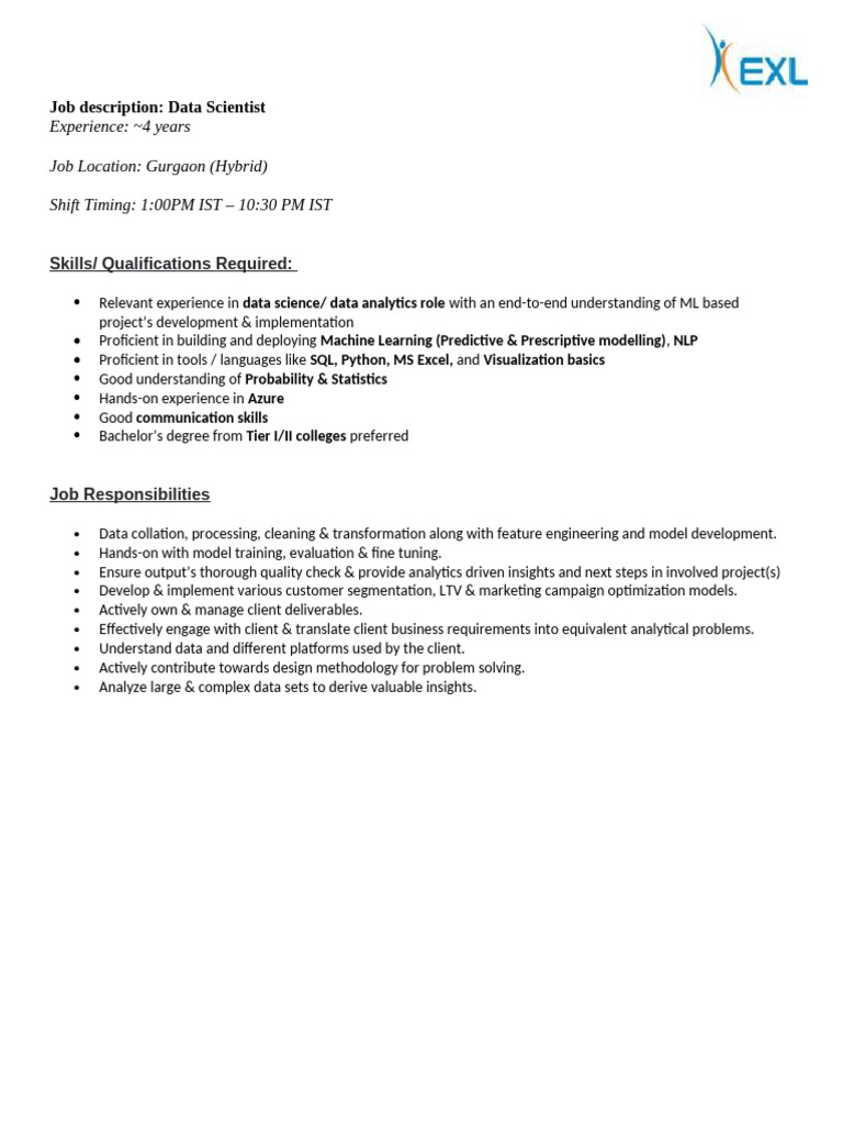 Data Scientist SR JD - GM | PDF