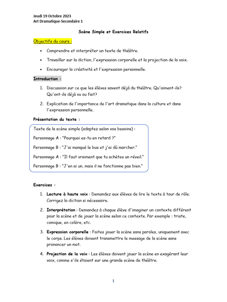 Exercices d'Art Dramatique au Secondaire | PDF | Théâtre | Sourire