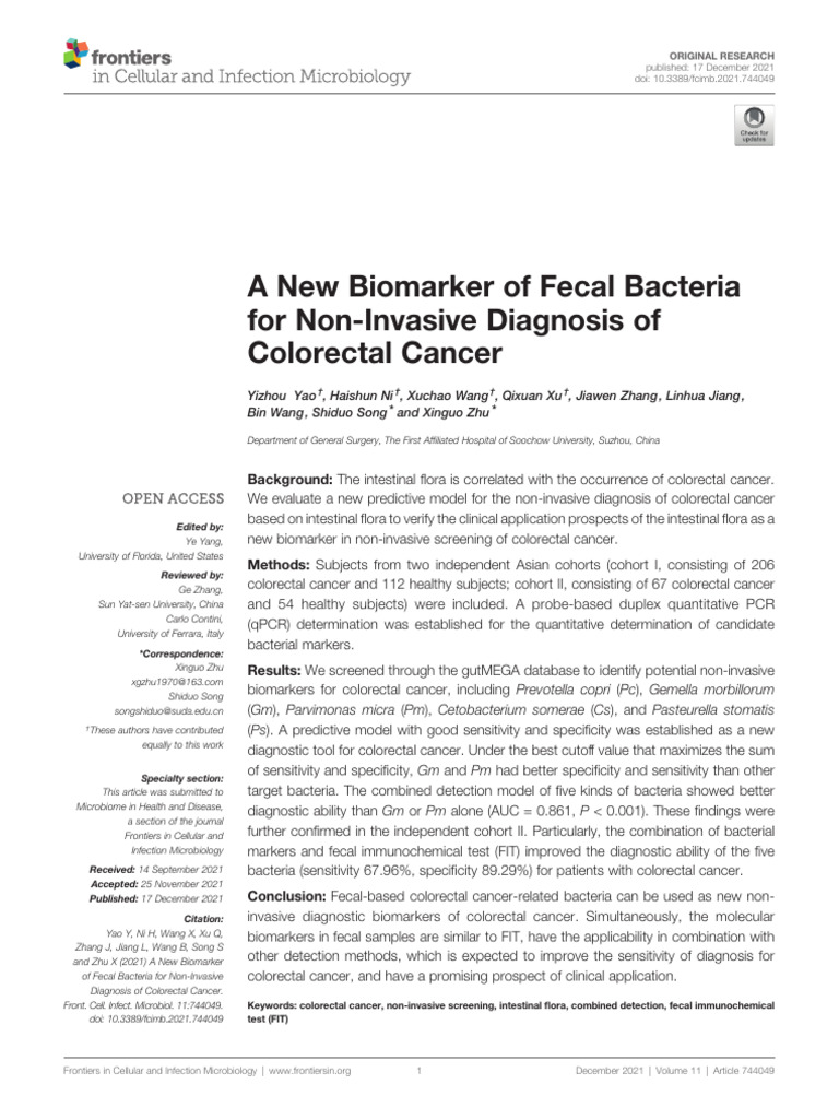 A New Biomarker of Fecal Bacteria For Non-Invasive Diagnosis of ...
