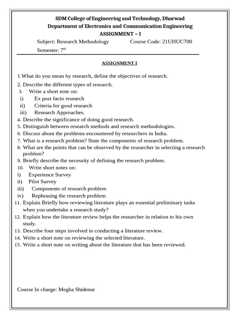 Research Methodolgy Assignment-1 - VII SEM | PDF