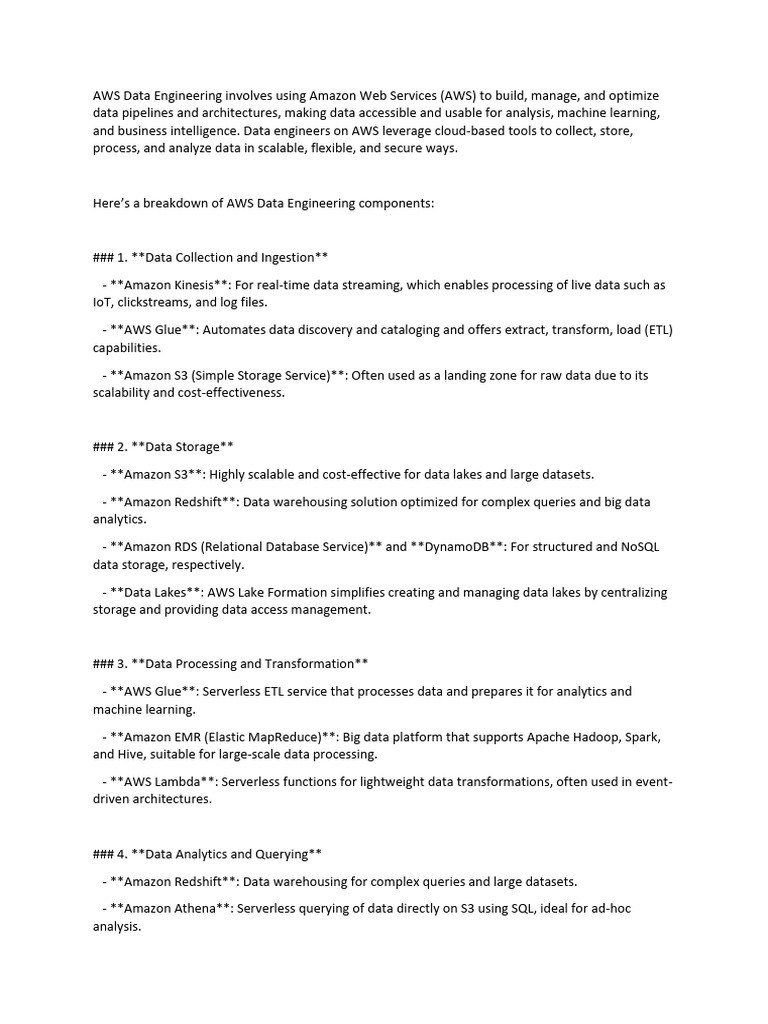 Aws Data Engineering Involves Using Amazon Web Services Pdf Amazon Web Services Computing