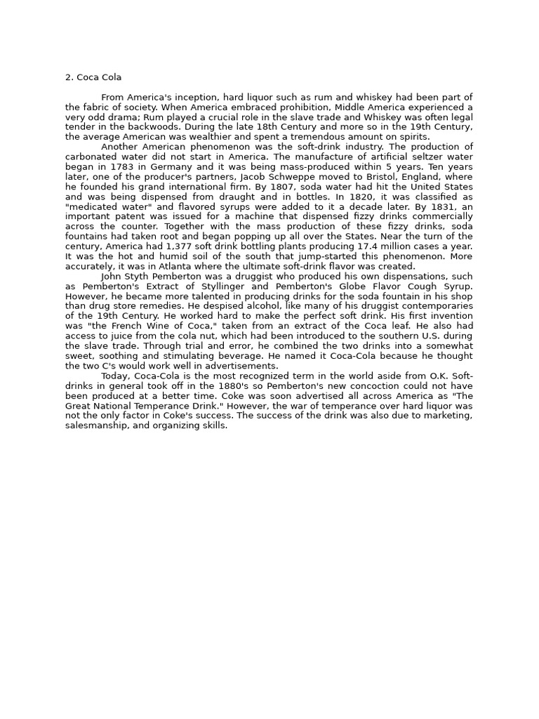 2.american History - 2. Coca Cola | PDF | Soft Drink | Coca Cola