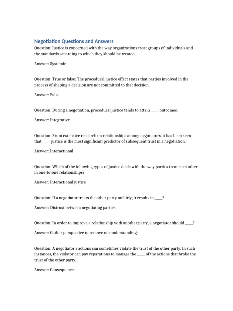 Negotiation Questions and Answers | PDF | Negotiation | Justice