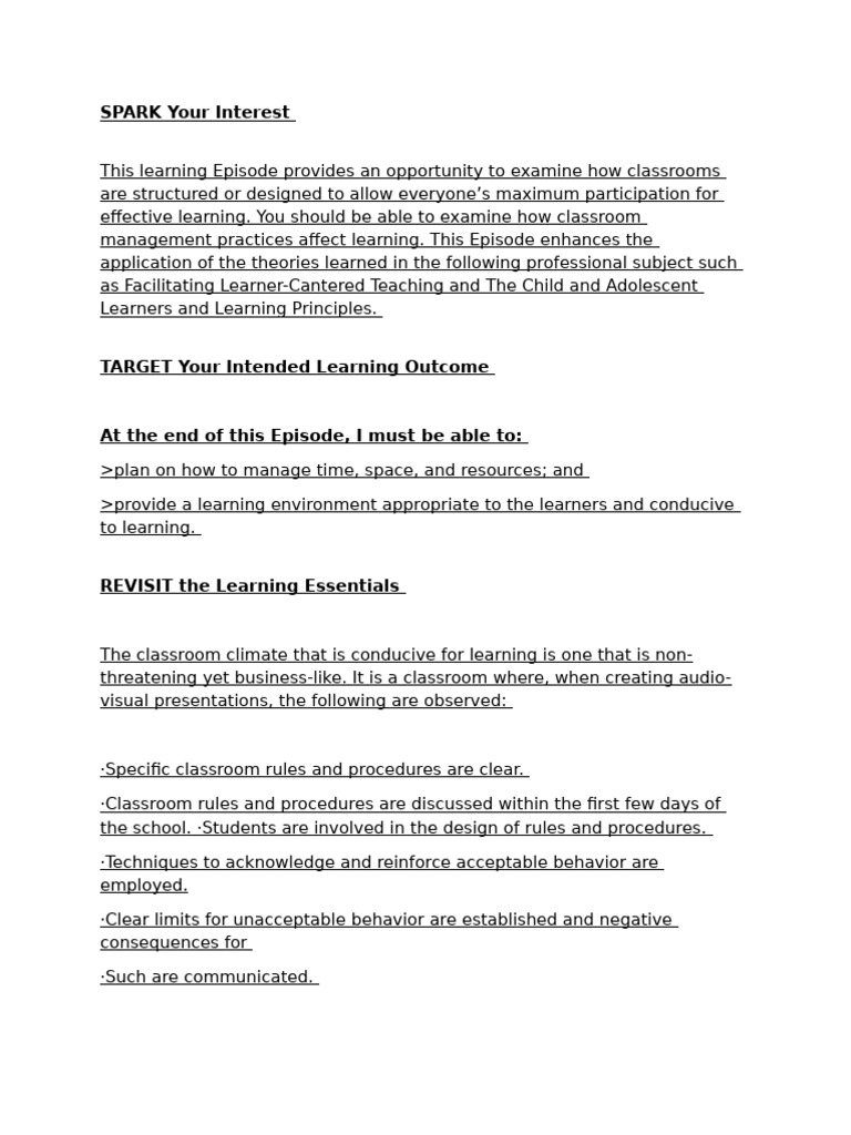 FS 1 | PDF | Learning | Classroom