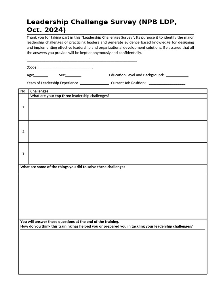 Leadership Challenge Survey | PDF | Career & Growth